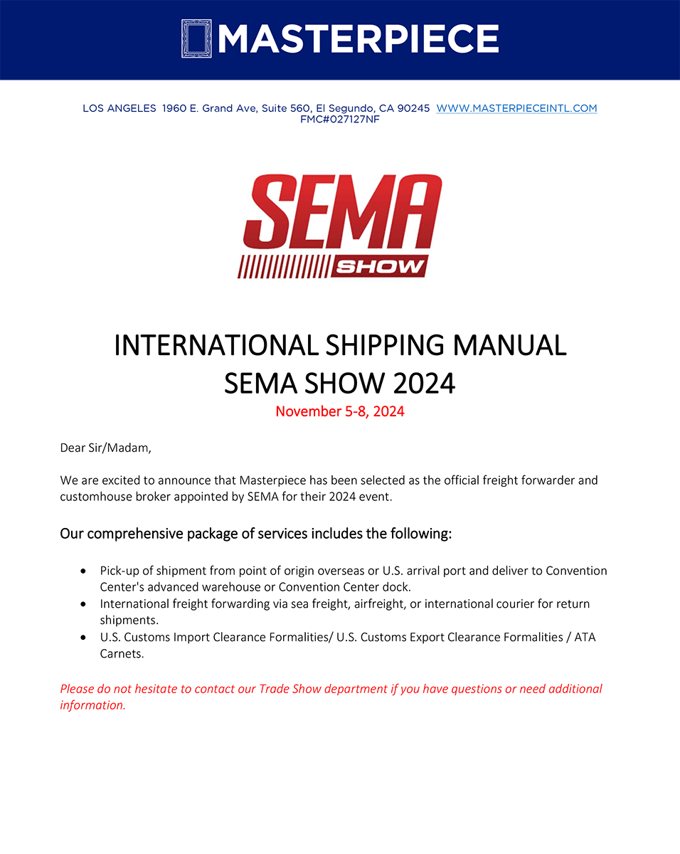 2024 SEMA Show International Shipping Manual - Masterpiece